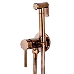 minjing bidet faucet rose gold, solid brass hand held bidet sprayer for toilet, hot and cold water single handle wall mount cloth diaper sprayer