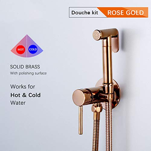 MINJING Bidet Faucet Rose Gold, Solid Brass Hand Held Bidet Sprayer for Toilet, Hot and Cold Water Single Handle Wall Mount Cloth Diaper Sprayer