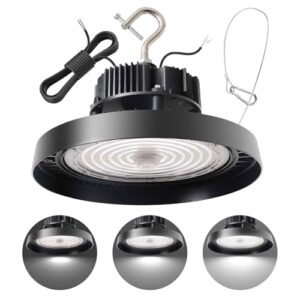 480v ufo led high bay light 150w 120w 100w adjustable, 0-10v dimmable 5000k high bay led shop lights (500w mh/hps equivalent), ip65 commercial bay lighting for warehouse factory, ac 277-480v