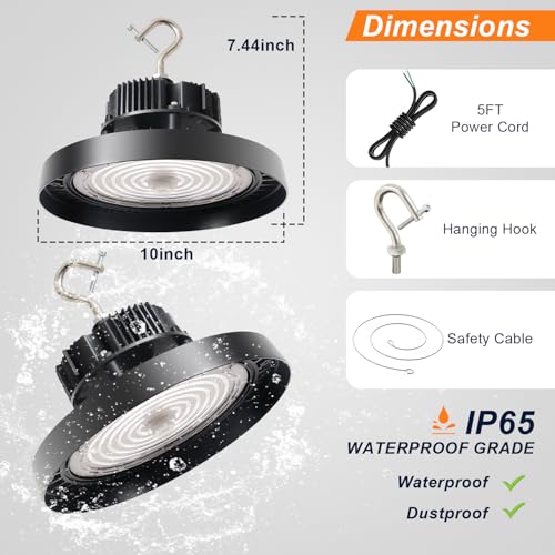 480V UFO LED High Bay Light 150W 120W 100W Adjustable, 0-10V Dimmable 5000K High Bay LED Shop Lights (500W MH/HPS Equivalent), IP65 Commercial Bay Lighting for Warehouse Factory, AC 277-480V