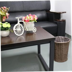 Hperu Round Trash Can Paper Wastebasket Rattan Woven Storage Baskets Decorative Round Trash can for Bedroom Desktop Coffee