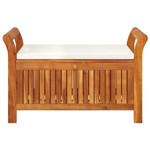 MINERWALL Patio Storage Bench with Cushion 35.8" Solid Wood Acacia,Multifunctional Acacia Wood Garden Storage Bench with Seat Cushion for Outdoor Use Patio Furniture