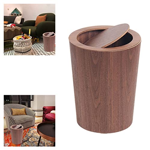 Wooden Rubbish Bin for Hotel Wood Waste Bin with Swing Lid Round Trash Can Kitchen Garbage Basket for Bedroom