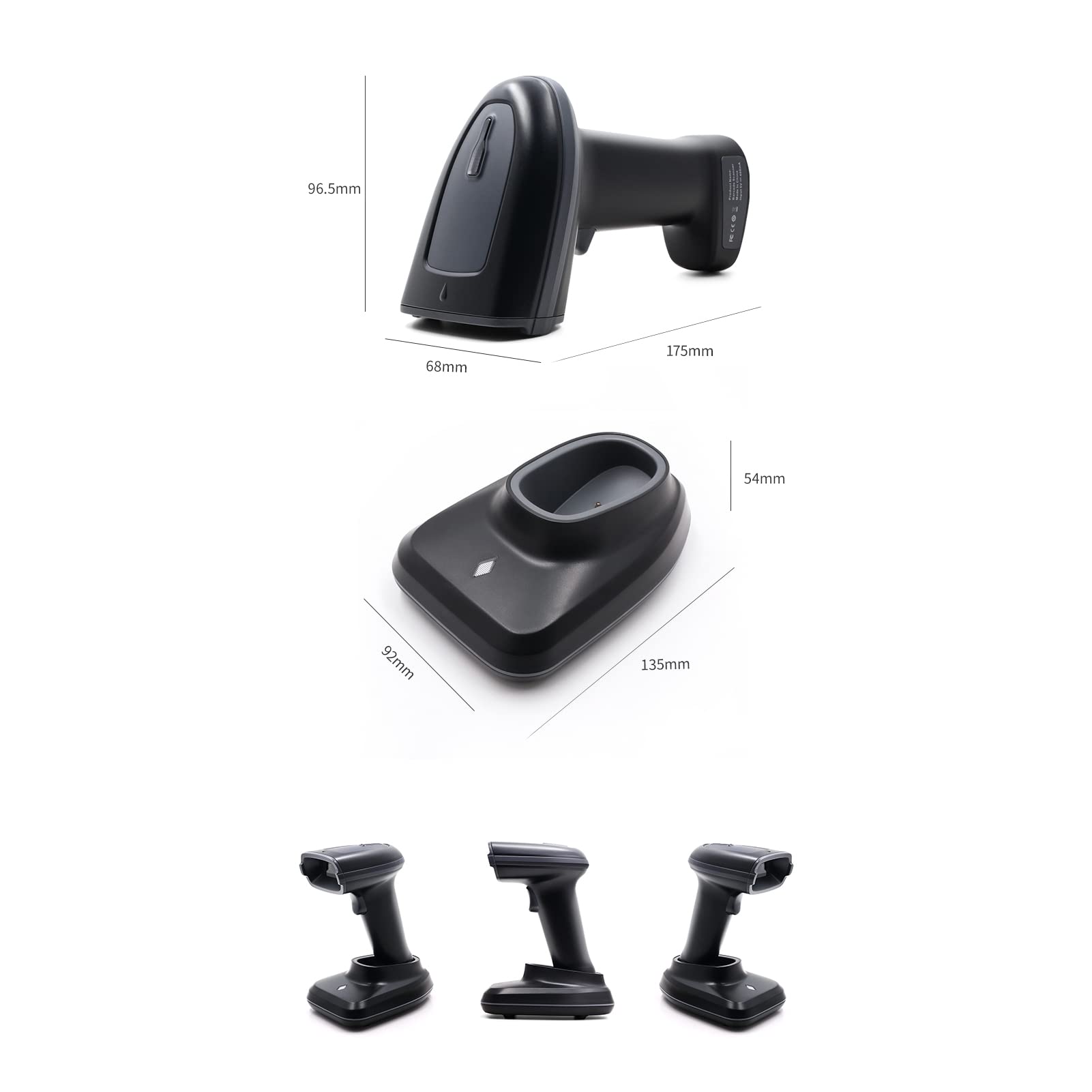 Barcode Scanner Bluetooth USB Wired 2.4G Wire Less Connection Handheld 2D 1D QR Code Reader with Cradle