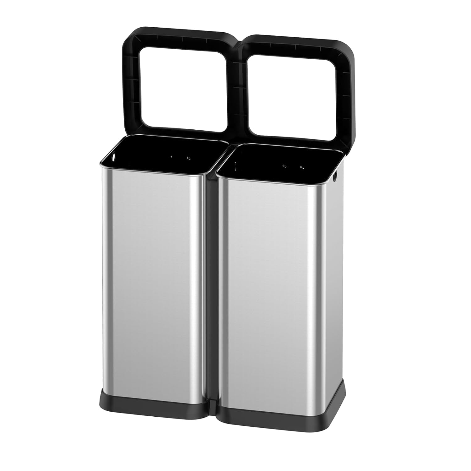 TrailBlaze 2x7.9 Gallon Kitchen Trash Can, Dual Compartment Waste Bins, Open Top, No Lid Stainless Steel Trash Bin for Kitchen, Office, Restaurant