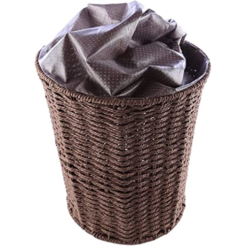 Hperu Round Trash Can Paper Wastebasket Rattan Woven Storage Baskets Decorative Round Trash can for Bedroom Desktop Coffee