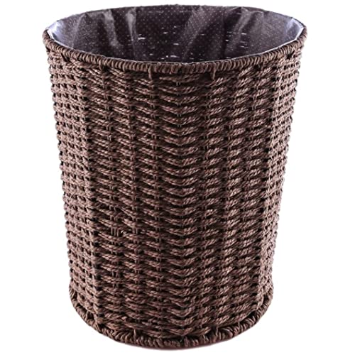 Hperu Round Trash Can Paper Wastebasket Rattan Woven Storage Baskets Decorative Round Trash can for Bedroom Desktop Coffee