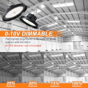 480V UFO LED High Bay Light 150W 120W 100W Adjustable, 0-10V Dimmable 5000K High Bay LED Shop Lights (500W MH/HPS Equivalent), IP65 Commercial Bay Lighting for Warehouse Factory, AC 277-480V