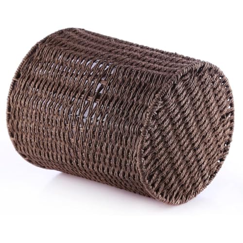 Hperu Round Trash Can Paper Wastebasket Rattan Woven Storage Baskets Decorative Round Trash can for Bedroom Desktop Coffee