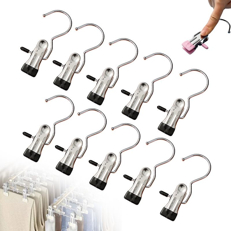 Hanging Hook Clips, Hangers with Clips, Clothes Pins, Laundry Hooks with Clips, Boot Holder, Hanging Clips, Portable Multifunctional Hangers Single Clip Space Saving for Jeans, Hats (Black-10pcs)