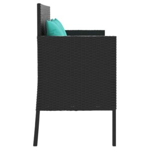 MINERWALL Patio Bench with Cushions Black Poly Rattan,Spacious Patio Bench with Storage and Cushions for Outdoor Comfort and Organization Patio Furniture