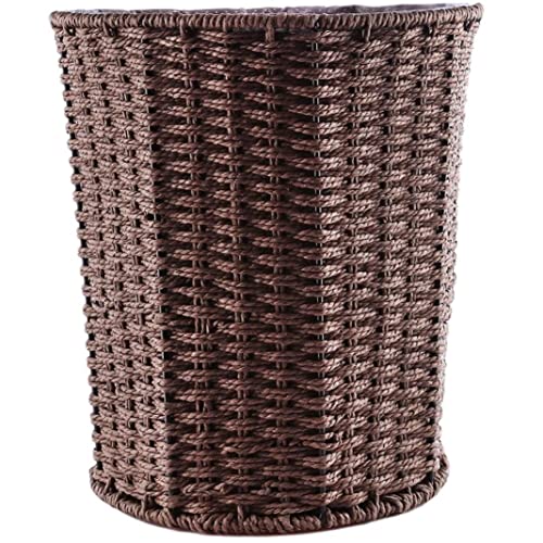 Hperu Round Trash Can Paper Wastebasket Rattan Woven Storage Baskets Decorative Round Trash can for Bedroom Desktop Coffee