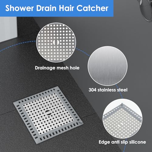 4Pcs Shower Drain Hair Catcher, Sink Hair Stopper, Sink Drain Cover Strainer, Drain Hair Filter Mesh Tub Drain Protector, Stainless Steel Bathtub Hair Trap Stopper for Kitchen Bathroom (Square)