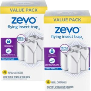 zevo flying insect trap for indoors: light trap captures fruit flies, gnats (8 refill cartridges)