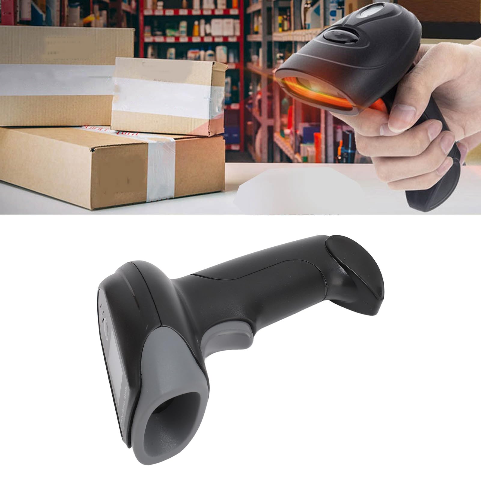 Barcode Scanner 2D QR Cordless Handheld Scanner, LCD Display, AI Voice, Wide Scan Range with 2000mAh Battery, ABS Material, 30FPS, White LED, 500,000 Memory