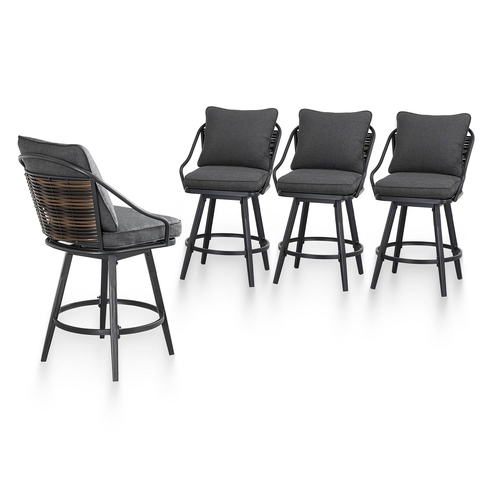 PatioFestival Outdoor Swivel Bar Stools Set of 4 Bar Height Patio Furniture Stool Chairs with 3.9" Thickness Seat Cushion for Deck Porch Backyard