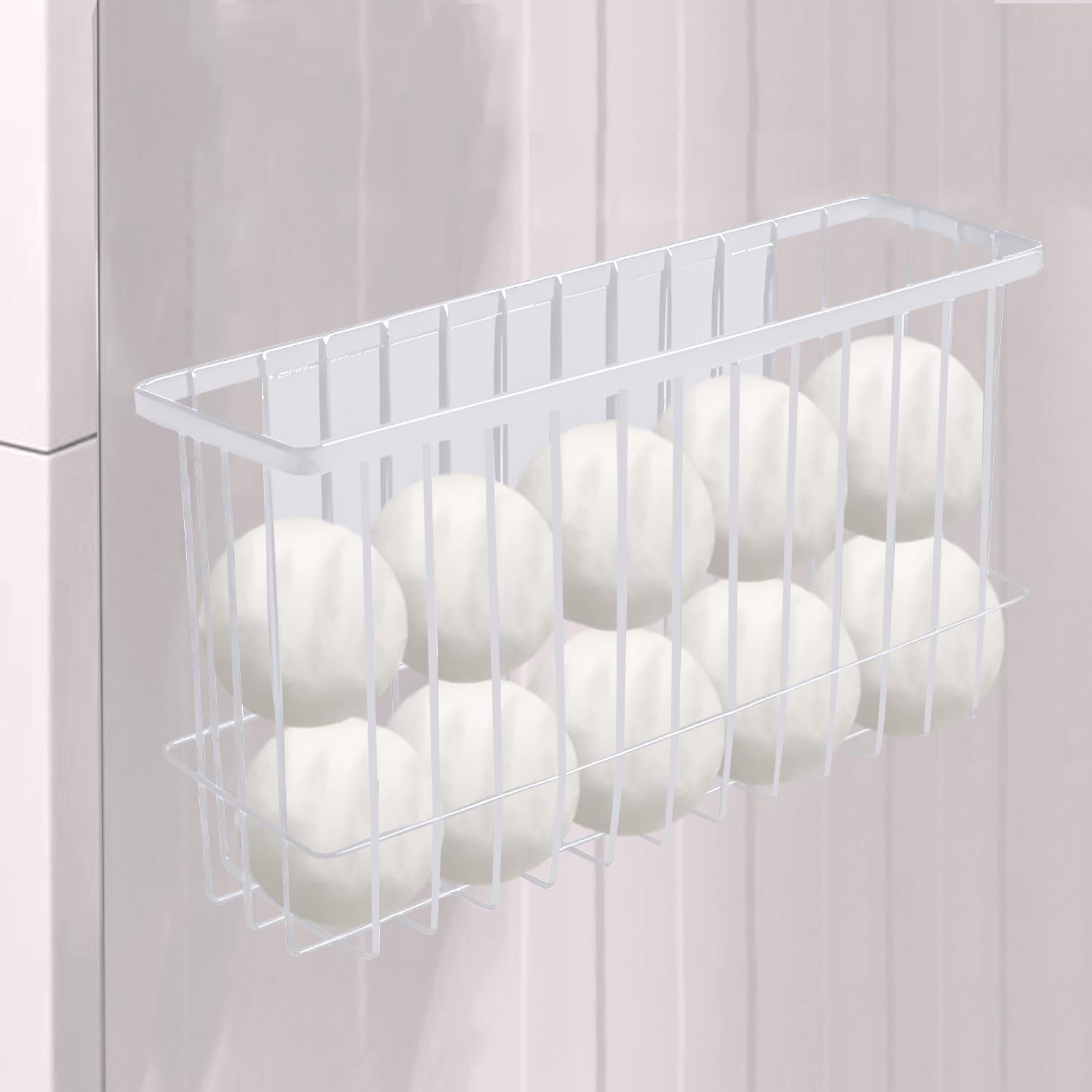 10 XL Large Dryer Ball Holder for Laundry Room Dryer Ball Organization, Magnetic Lint Bin for Laundry Room Wool Dryer Ball Organizer, Iron Dryer Ball Container for Laundry Room Storage（White）