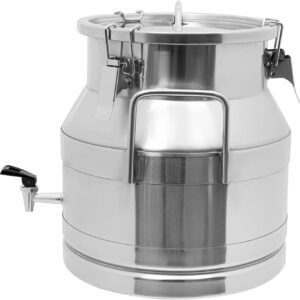 Stainless Steel Milk Can With Spigot, 5.28 Gallon Tabletop Milk Jug With Sealed Lid, Round Beverage Drink Dispenser For Grain Canisters Container