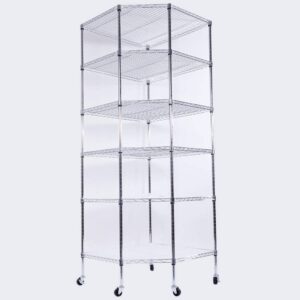 6-Tier Corner Rack Shelf on Wheels | Metal Shelving Unit with Wheels | Chrome-Plated Storage Organizer for Living Room, Bathroom, Kitchen (26.77" x 70.87")