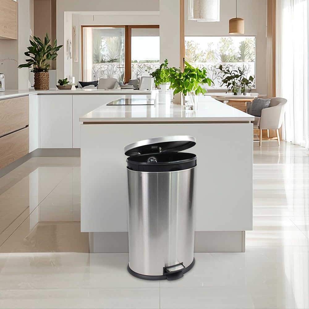 KOOMADE Kitchen Trash Can with Lid, 40 Liter/10.5 Gallon Stainless Steel Trash Can, Oval Step Garbage Can, Soft Close Trash Bin for Bathroom Home Office