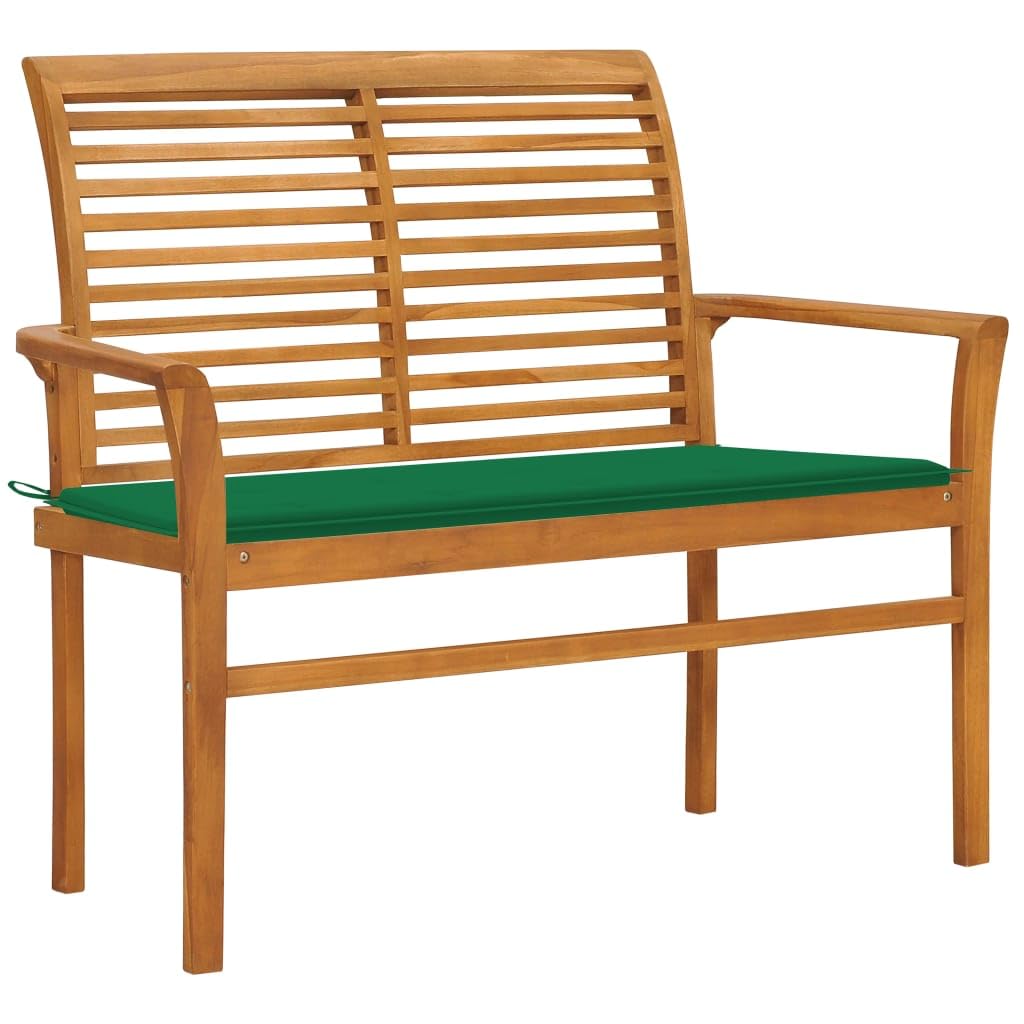 MINERWALL Patio Bench with Green Cushion 44.1" Solid Teak Wood,Teak Patio Bench with Green Cushion Durable Outdoor Furniture for Garden and Patio Patio Furniture