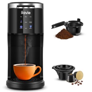 ilavie 2 in 1 single serve coffee maker, 40oz k cup coffee maker for k cup pods and ground coffee, single cup coffee maker with 5 brew sizes up to 14oz, compact design coffee machine for travel