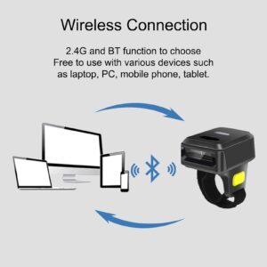 1D Ring Barcode Scanner Compatible with BT Function 2.4GHz Connection Portable Wearable Mini Finger Bar Code Reader Used for Warehouse Inventory Store Pharmacy Supermarket (1D