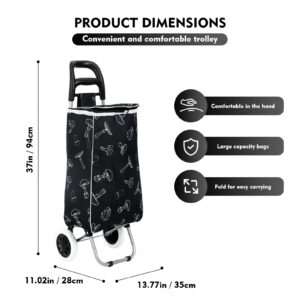 Shopping Truck Folding Grocery Wheels Cart Foldable Shopping Bag Hand Truck 37 inch Handle Height Storage 13.77'’x11''x37'' (05BY)