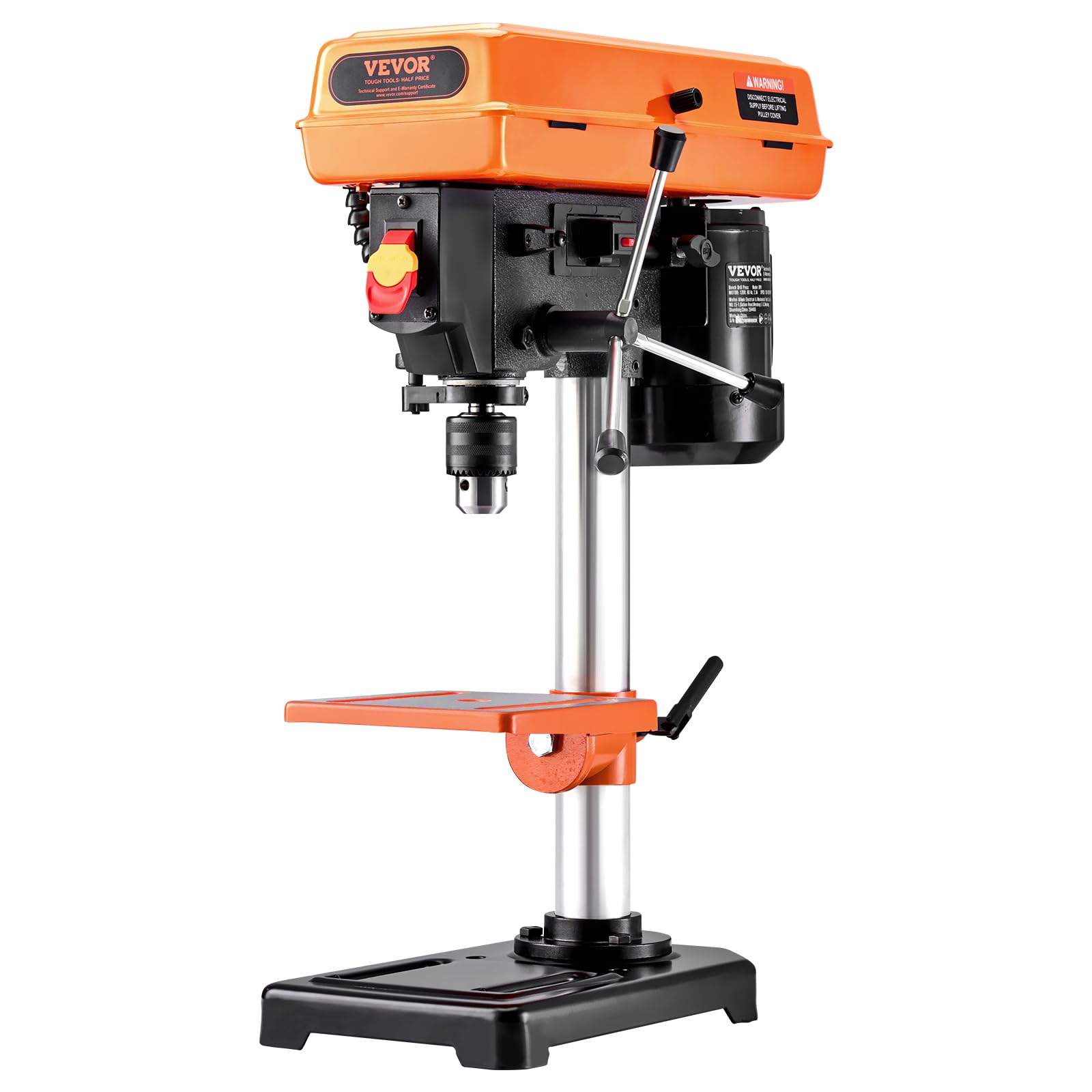 VEVOR 8 in Benchtop Drill Press, 2.3A Induction Motor, Tabletop Drilling Machine with 750/1140 / 1740/2340 / 3200 RPM Adjustable Speed, 0-45° Tilting Worktable, LED Work Light, for Wood Metal