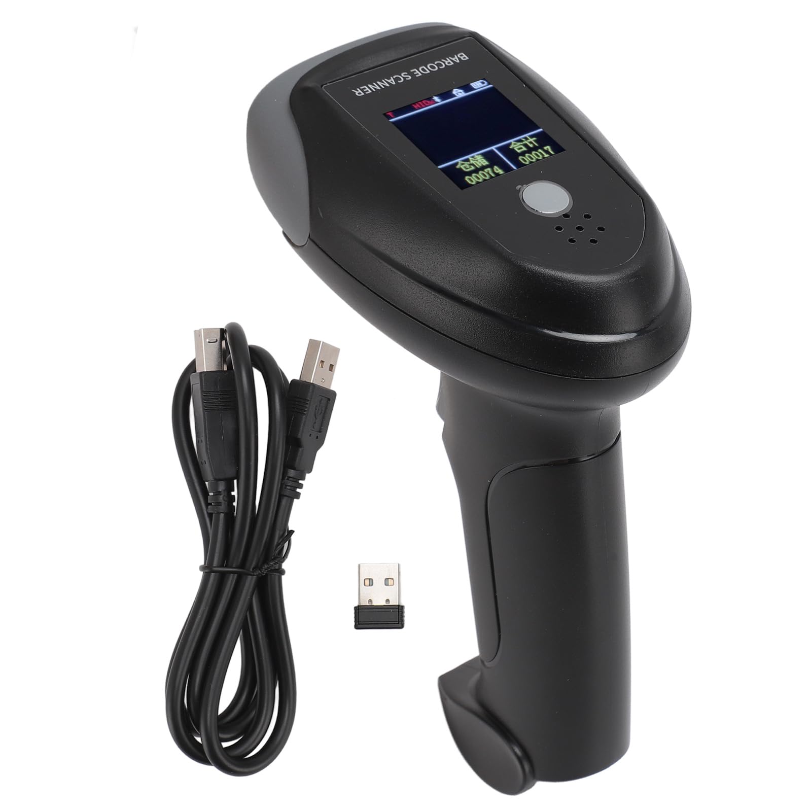 Barcode Scanner 2D QR Cordless Handheld Scanner, LCD Display, AI Voice, Wide Scan Range with 2000mAh Battery, ABS Material, 30FPS, White LED, 500,000 Memory