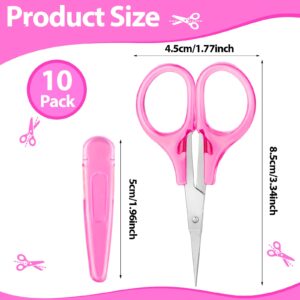 10Pcs Small Scissors All Purpose Stainless Steel Detail Scissors with Protective Cover Mini Detail Craft Scissors Straight Fine Tips Sewing Scissors Tiny Scissors for Embroidery Knitting Paper Cutting