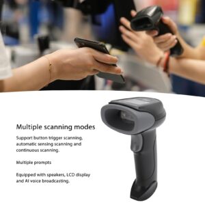 Barcode Scanner 2D QR Cordless Handheld Scanner, LCD Display, AI Voice, Wide Scan Range with 2000mAh Battery, ABS Material, 30FPS, White LED, 500,000 Memory