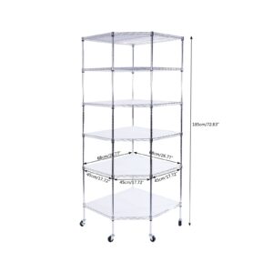 6-Tier Corner Rack Shelf on Wheels | Metal Shelving Unit with Wheels | Chrome-Plated Storage Organizer for Living Room, Bathroom, Kitchen (26.77" x 70.87")