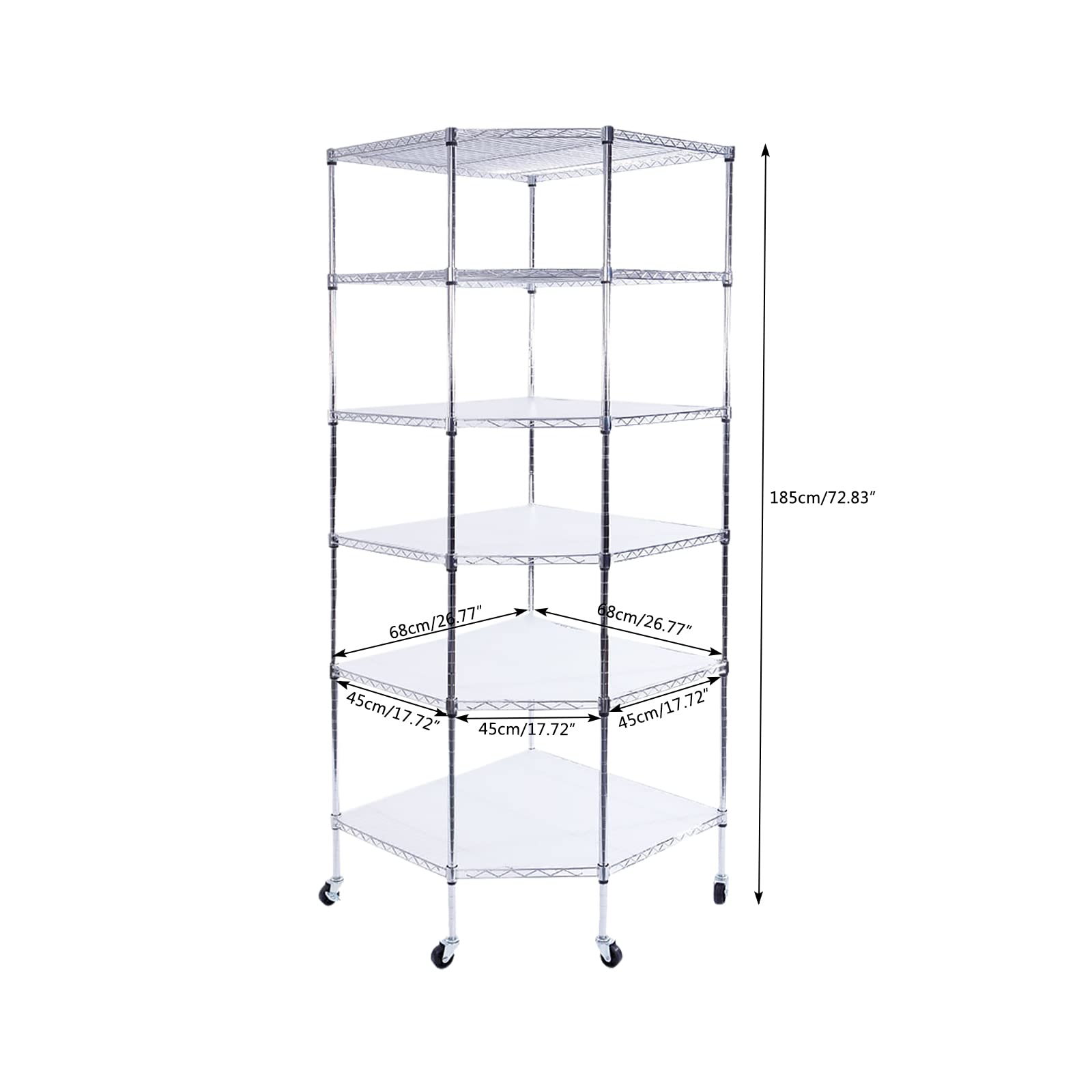 6-Tier Corner Rack Shelf on Wheels | Metal Shelving Unit with Wheels | Chrome-Plated Storage Organizer for Living Room, Bathroom, Kitchen (26.77" x 70.87")