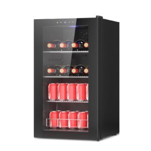 26 bottles and 130 cans wine cooler cabinet & beverage refrigerator - independent or embedded wine cellar with transparent glass door design and silent compressor for temperature adjustment