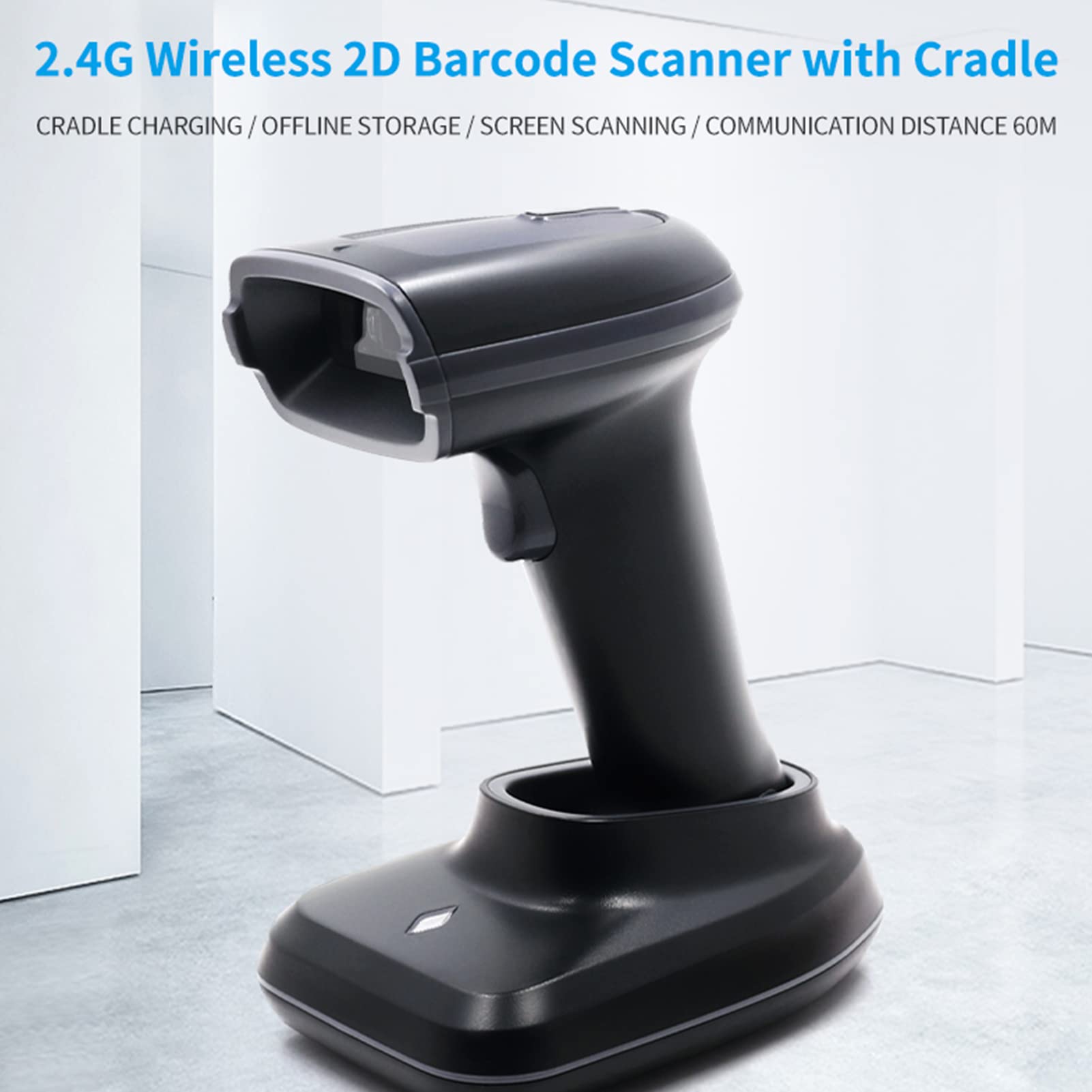 Barcode Scanner Bluetooth USB Wired 2.4G Wire Less Connection Handheld 2D 1D QR Code Reader with Cradle