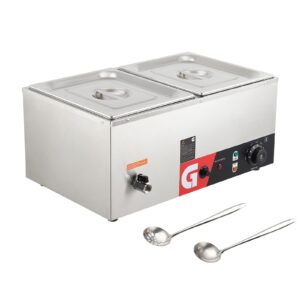 garveehome commercial food warmer - 2 * 10.5qt generous capacity, 1200w electric steam table, stainless steel, efficient heating, 86-185°f temp control for catering and restaurants