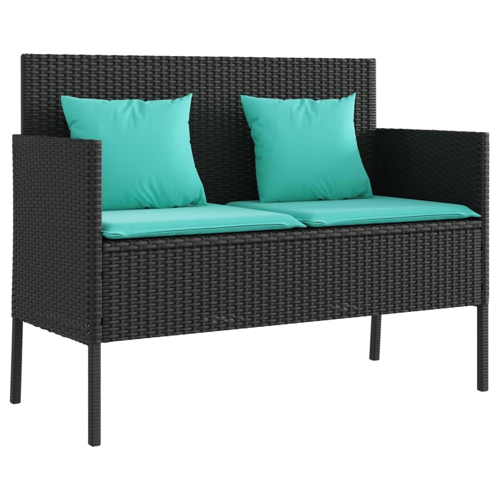 MINERWALL Patio Bench with Cushions Black Poly Rattan,Spacious Patio Bench with Storage and Cushions for Outdoor Comfort and Organization Patio Furniture