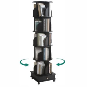 dgylhbj 360 solid wood rotating bookshelf,bookcase on wheels,rotating bookshelf with drawer,360°display bookcase, revolving bookcase for office,bedroom, living room, study, library (black)