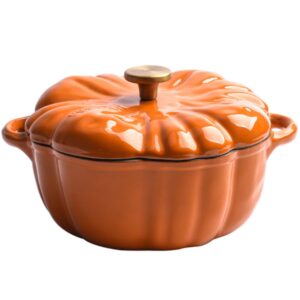 kalastussaari pumpkin dutch oven pot with lid & handle 1.5l non-stick enamel pumpkin dutch oven even heating universal kitchen pumpkin pot for stew pumpkin pot