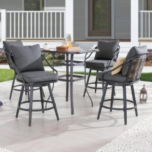 PatioFestival Outdoor Swivel Bar Stools Set of 4 Bar Height Patio Furniture Stool Chairs with 3.9" Thickness Seat Cushion for Deck Porch Backyard