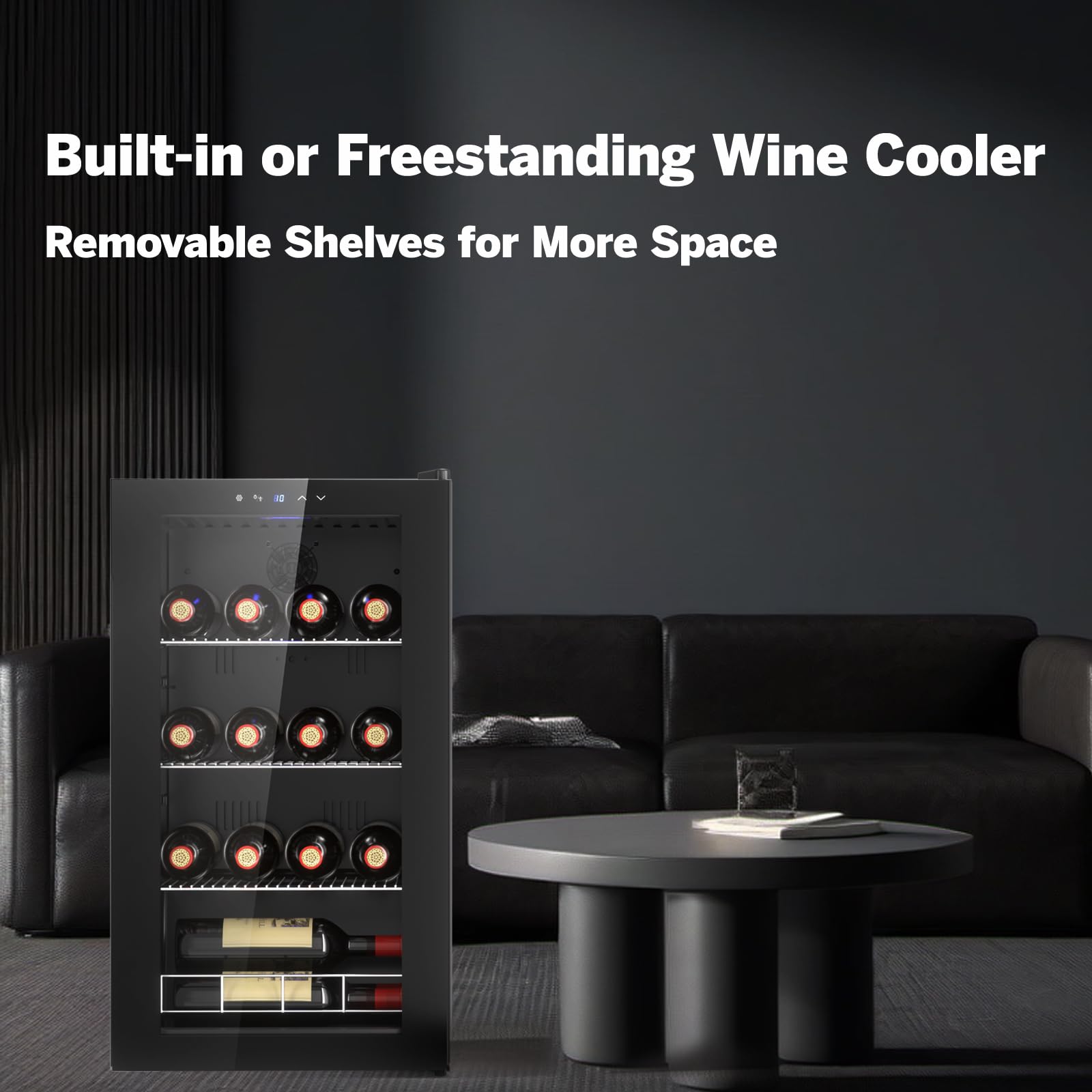 26 Bottles and 130 Cans Wine Cooler Cabinet & Beverage Refrigerator - Independent or Embedded Wine Cellar with Transparent Glass Door Design and Silent Compressor for Temperature Adjustment