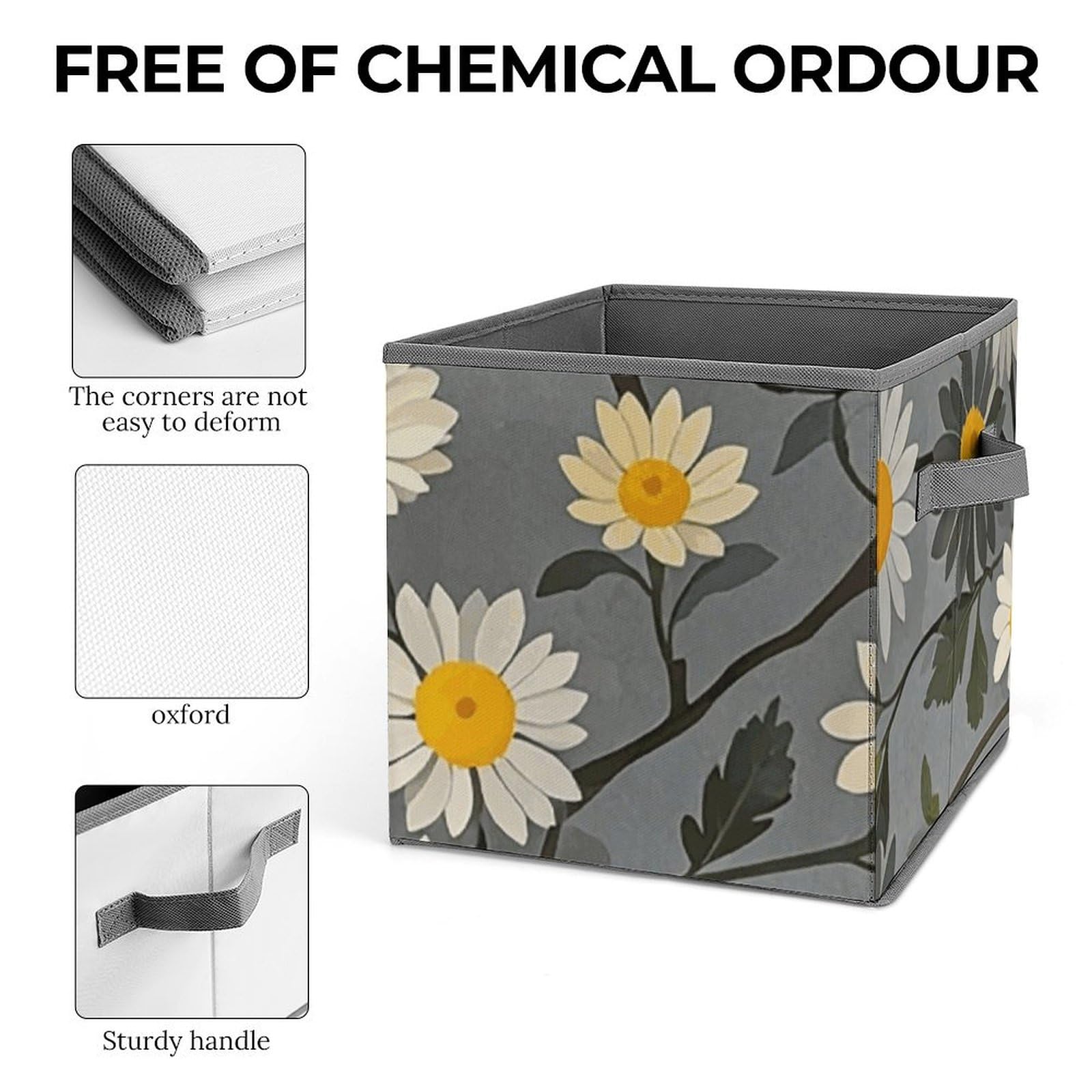 Storage Bin Tree Branch Yellow And White Floral Pattern Storage Cube Storage Basket with Handle Collapsible Closet Organizer Bin Foldable Storage Box Shelf Baskets for Bedroom Clothing 10.6 Inch