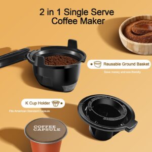 ILAVIE 2 in 1 Single Serve Coffee Maker, 40oz K Cup Coffee Maker for K cup Pods and Ground Coffee, Single Cup Coffee Maker with 5 Brew Sizes Up to 14oz, Compact Design Coffee Machine for Travel