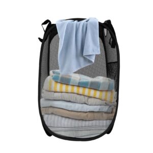 foldable laundry mesh basket pop up hamper collapsible pop up laundry basket cylinder mesh laundry hamper w/wide opening and side pocket, 22.05lbs capacity