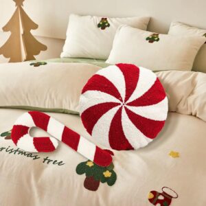 Christmas Candy Throw Pillows Red and White Christmas Decorations Candy Cane Shape Pillows Cute Fluffy Pillows Winter Living Room Bedroom and Sofa Decorations (C)