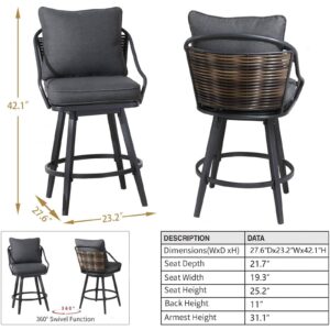 PatioFestival Outdoor Swivel Bar Stools Set of 4 Bar Height Patio Furniture Stool Chairs with 3.9" Thickness Seat Cushion for Deck Porch Backyard