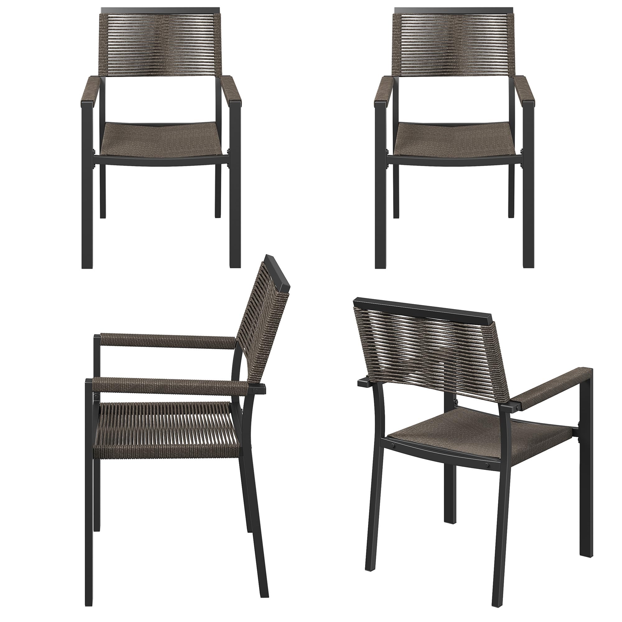 Sundale Outdoor Patio Dining Chairs Set of 4, Wicker Patio Chairs with Metal Frame and Armrests, All-Weather Outdoor Chairs for Patio, Deck, Porch, Yard (Dark Grey)