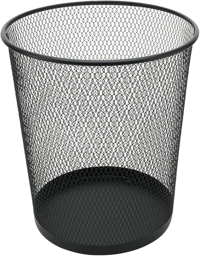 Metal Steel Mesh Round Trashcan,Wastebasket for Trash in The Home,Office, or Garage, 4.5 Gallons (26cm L, 21cm W, 28cm H) Black.