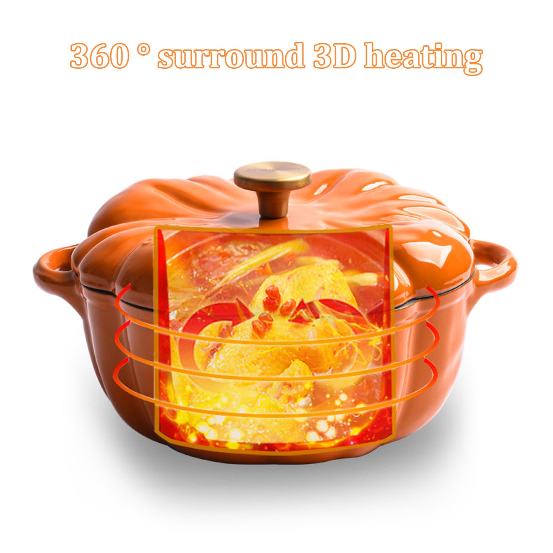 Kalastussaari Pumpkin Dutch Oven Pot with Lid & Handle 1.5L Non-Stick Enamel Pumpkin Dutch Oven Even Heating Universal Kitchen Pumpkin Pot for Stew Pumpkin Pot